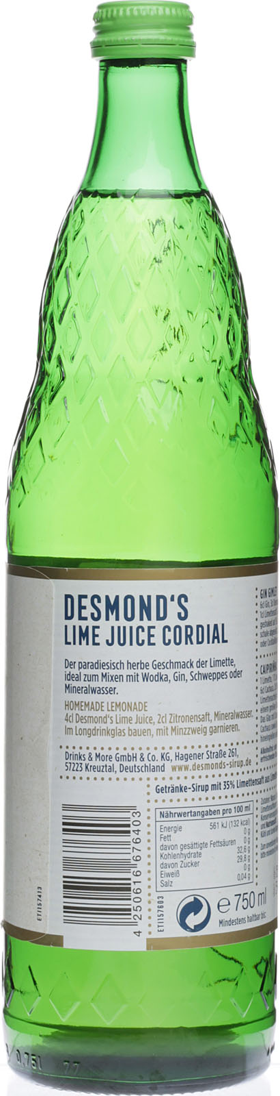 Desmonds Lime Juice 0,75 Liter