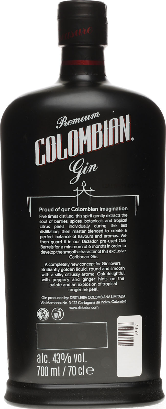 Dictador Treasure (Black Bottle) Colombian Aged Gin 0,7