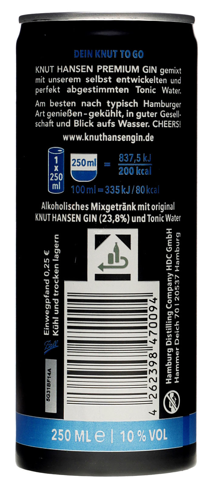 Knut Hansen Gin Tonic Dose 0,25 Liter 10 % Vol. kaufen.