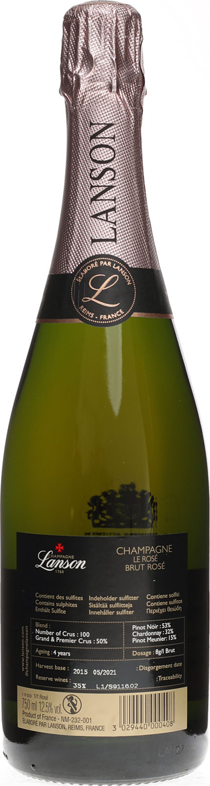 Lanson Champagner Rose Label Brut Rosé 0,75 Liter im Sh