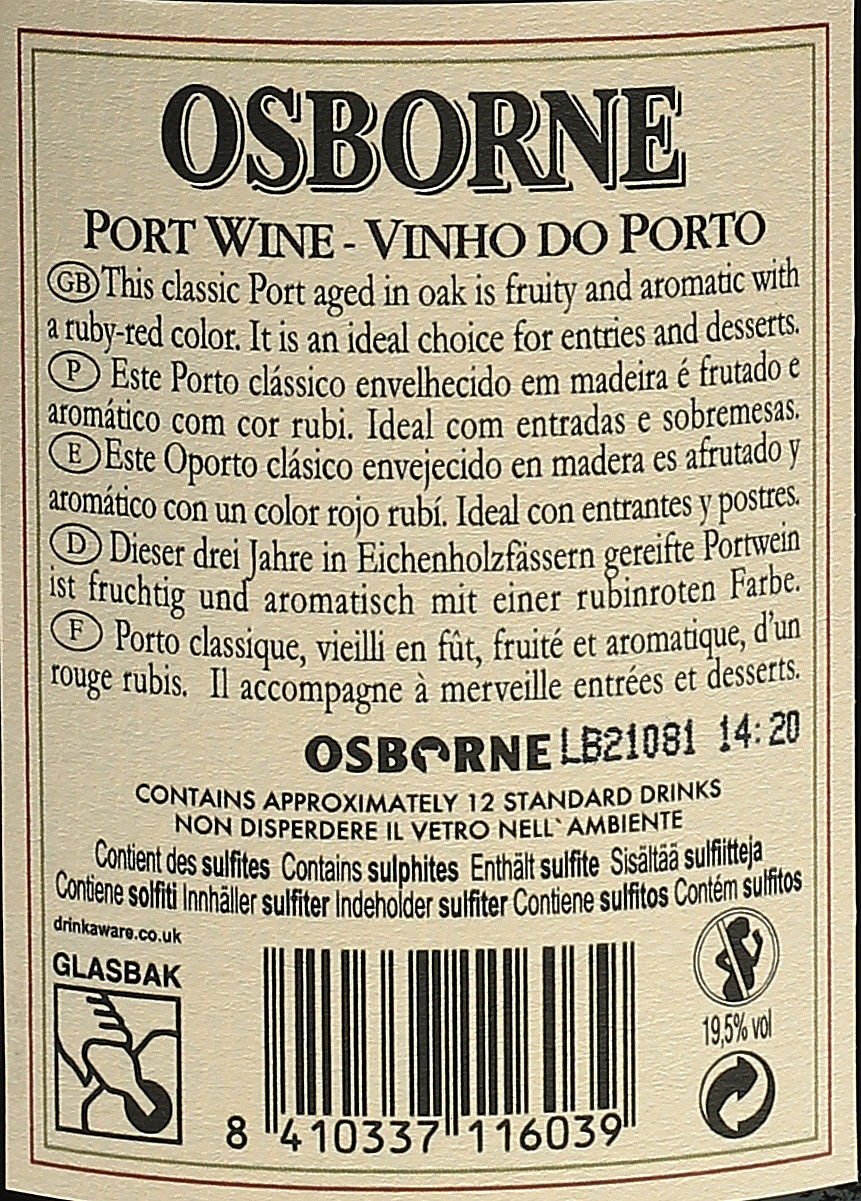 Osborne Ruby Port 0,75 Liter 19,5 % Vol. im Shop kaufen