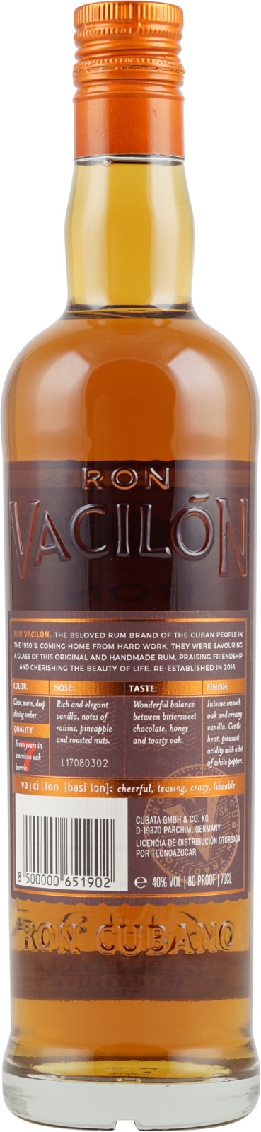 Ron Vacilon 7 Jahre 0,7 Liter 40% Vol.