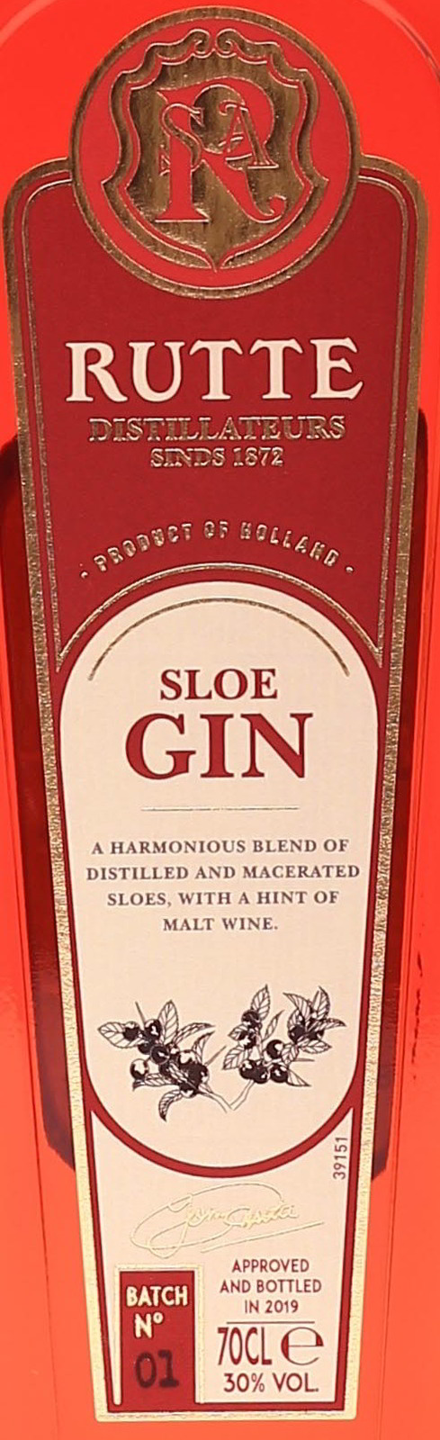 Rutte Sloe Gin, handcrafted Sloe Gin aus den Niederland