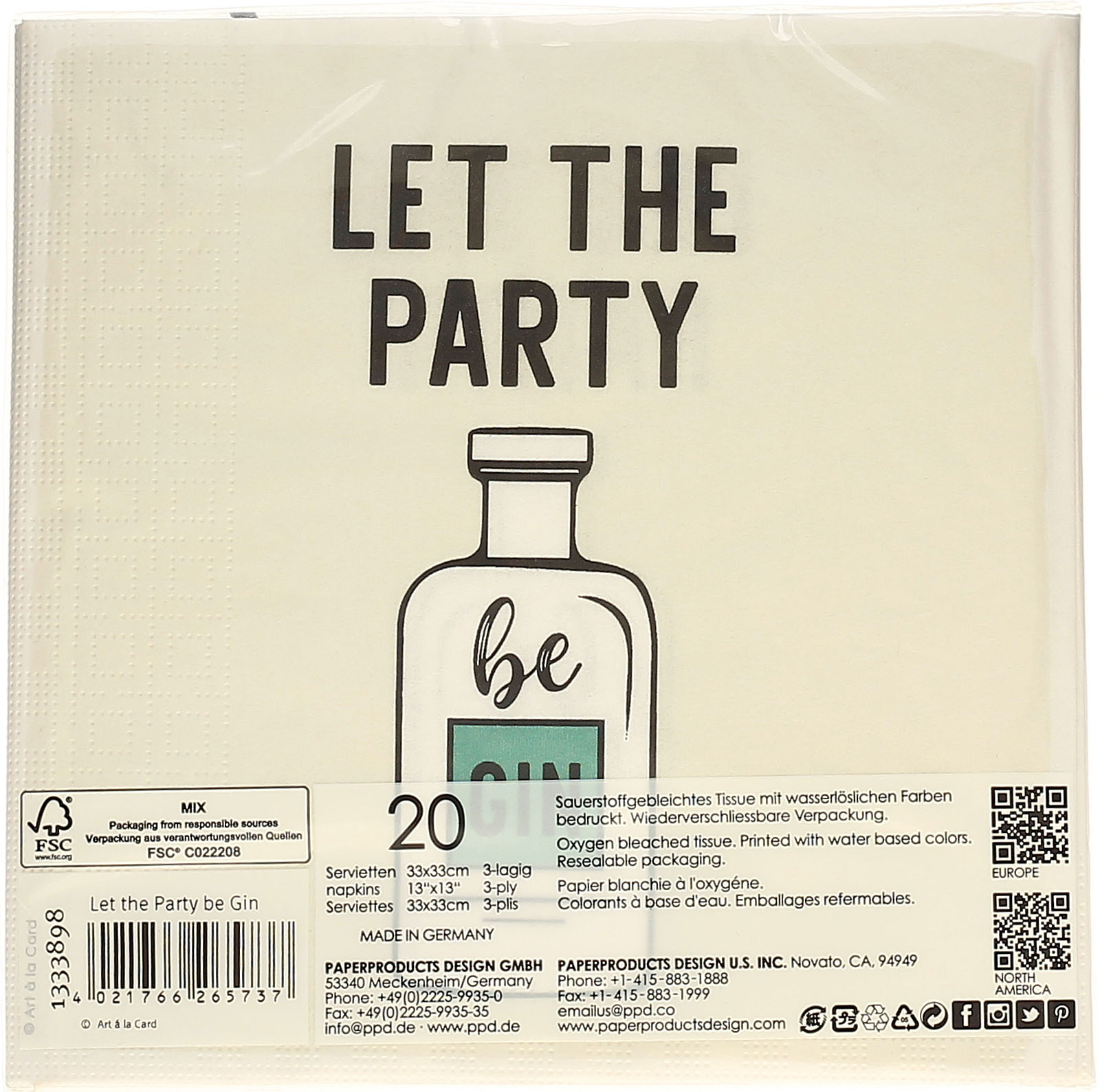 Servietten Motiv: Let the Party be Gin 33 x 33 cm - neu