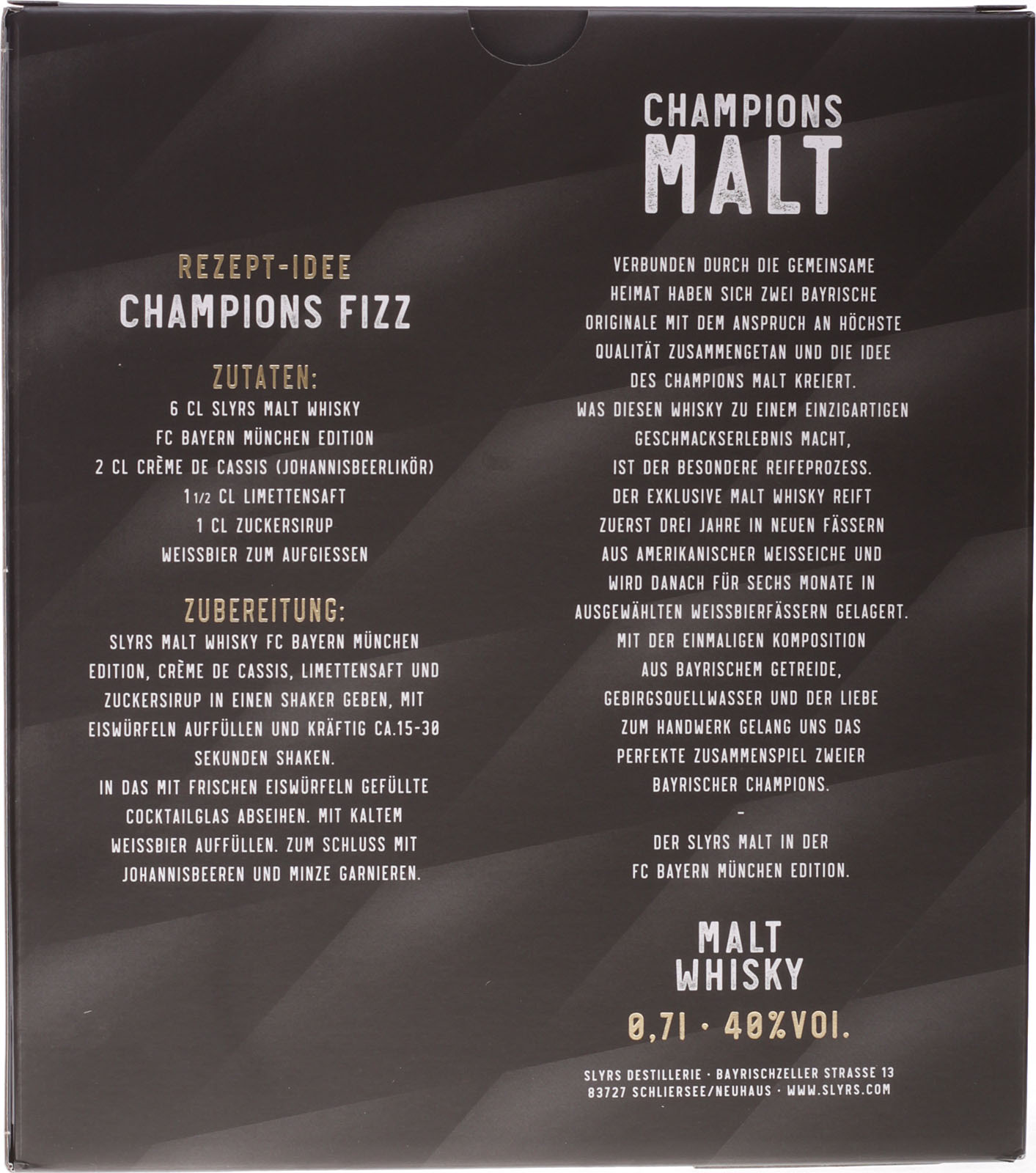 Slyrs Champions Malt Whisky FC Bayern München Edition G