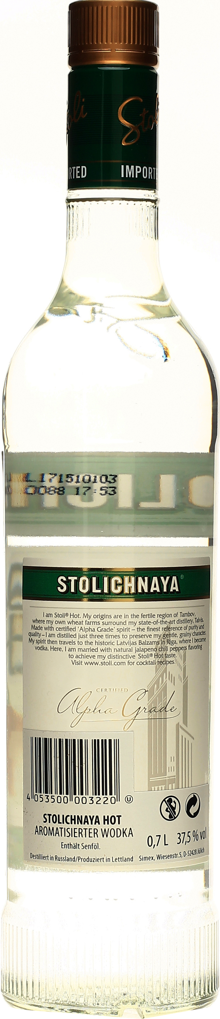 Stolichnaya Hot, aromatisierter Vodka aus Russland